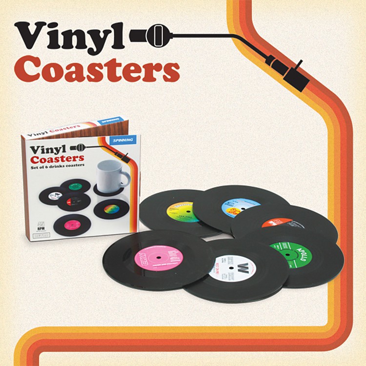 Posavasos con forma de mini discos de vinilo